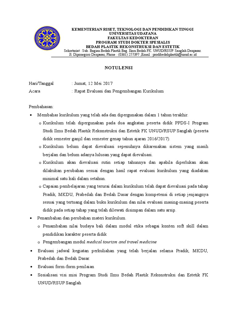 Notulensi Rapat Evaluasi Kurikulum | PDF