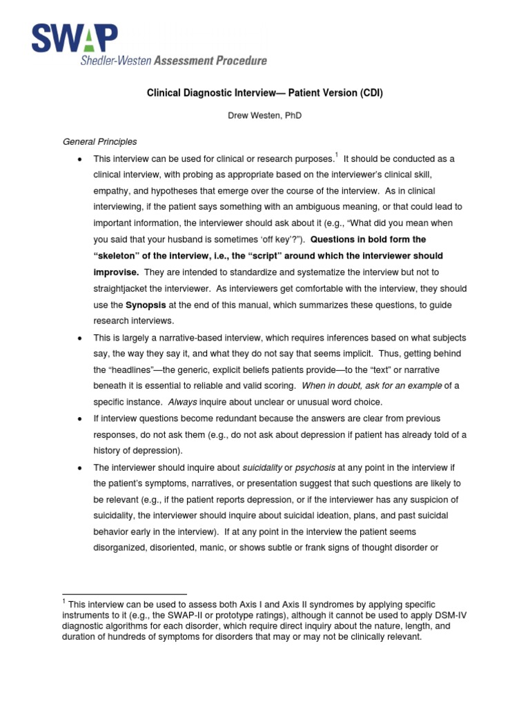 CDI Patient Version | PDF | Psychosis | Mania