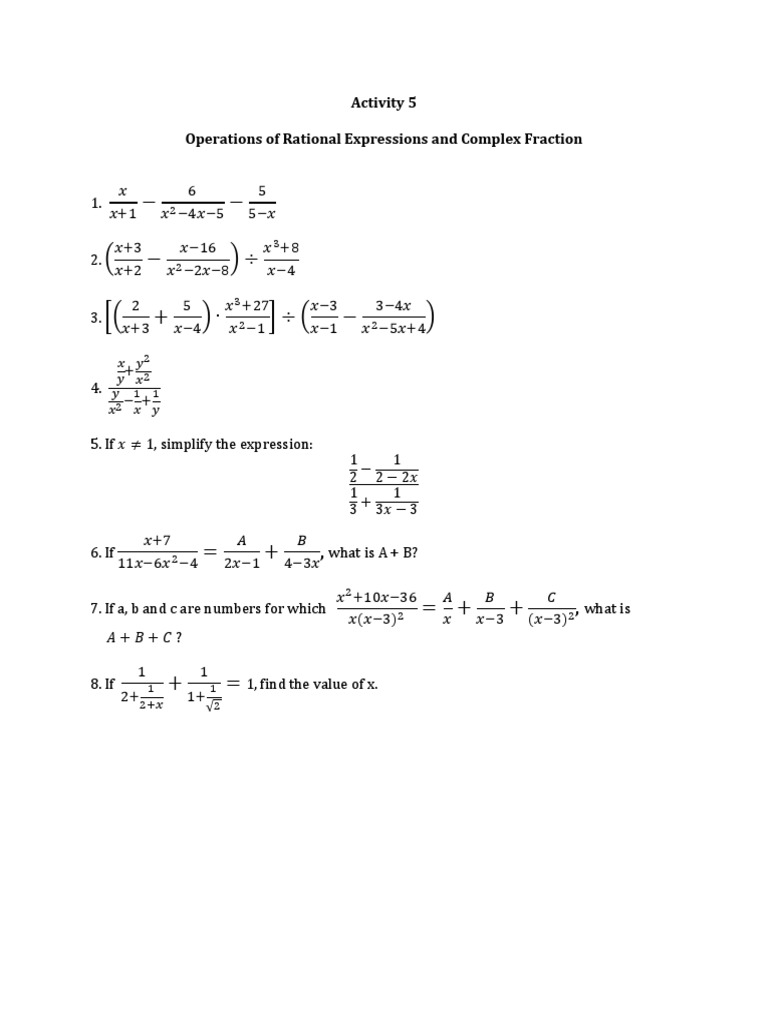 Activity 5 Operations On Rational Expressions | PDF | Teaching Methods ...