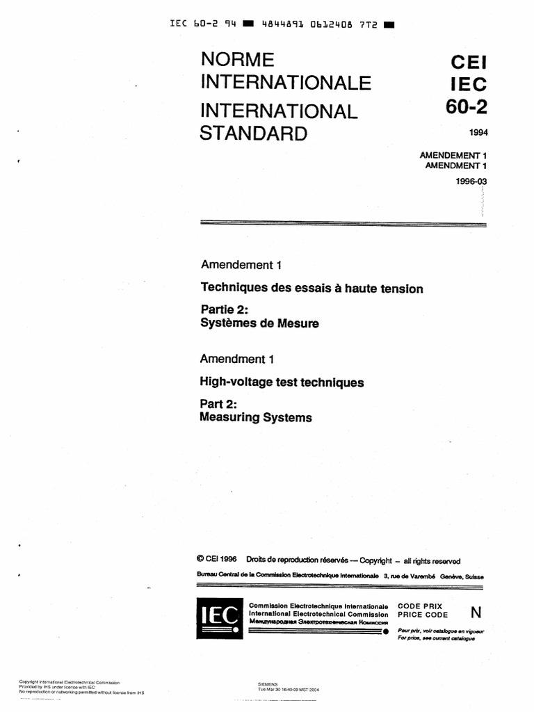 IEC 60060-2 High-Voltage Test Techniques Measuring Systems PDF | PDF