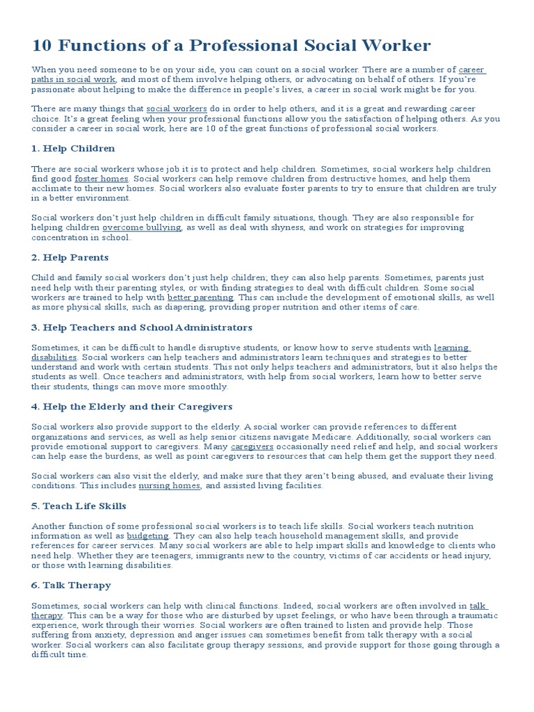 10 Functions of A Professional Social Worker | PDF | Social Work ...