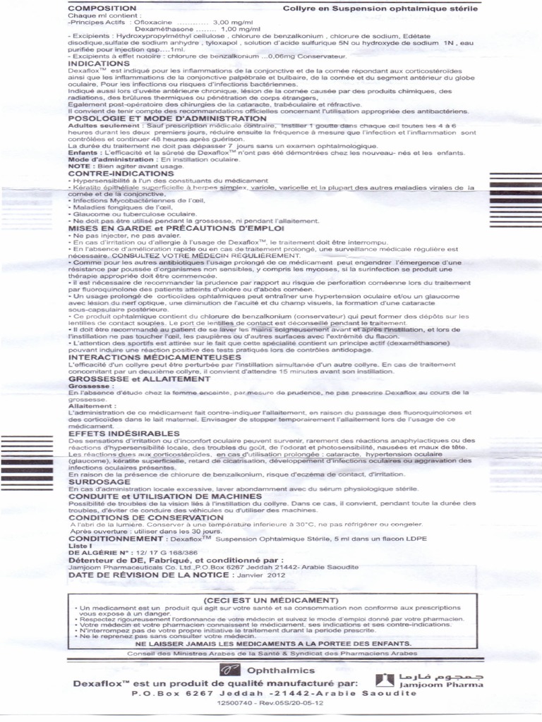 Notice Dexaflox 1mg 3mg ML Colly. en Susp. FL 5ml PDF | PDF | Glaucome ...