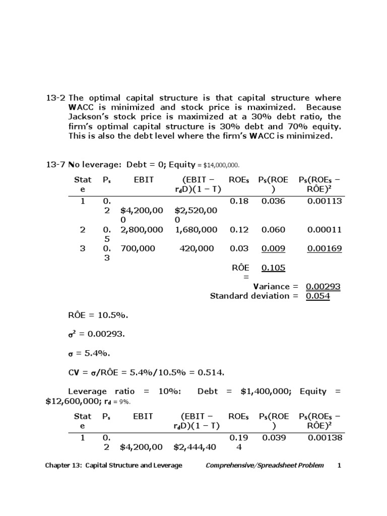 Chapter 13: Capital Structure and Leverage Comprehensive/Spreadsheet Problem 1 | Download Free ...