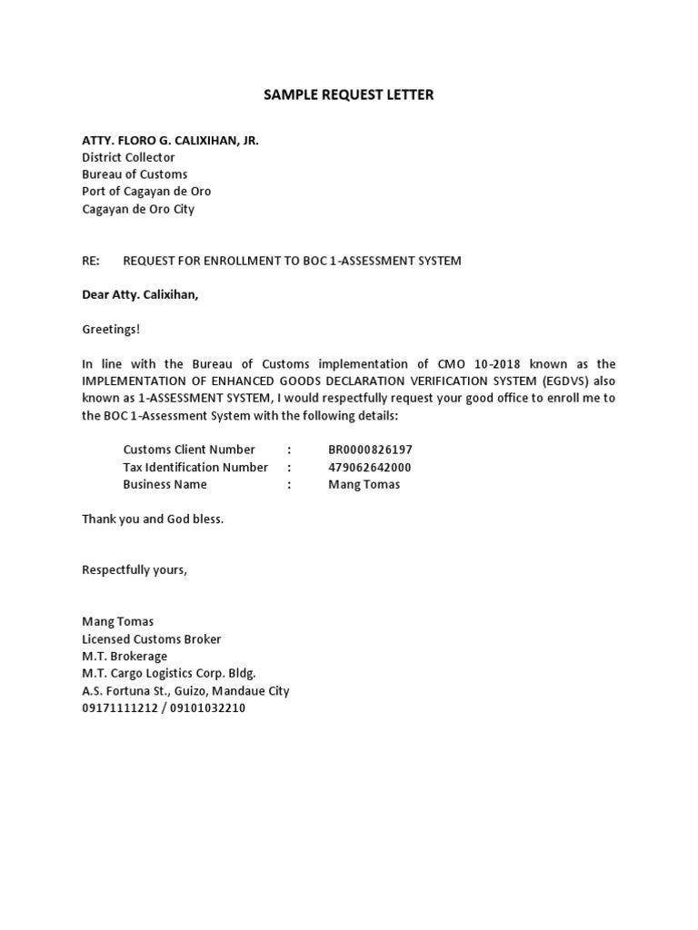 1-Assessment Format Request Letter | PDF