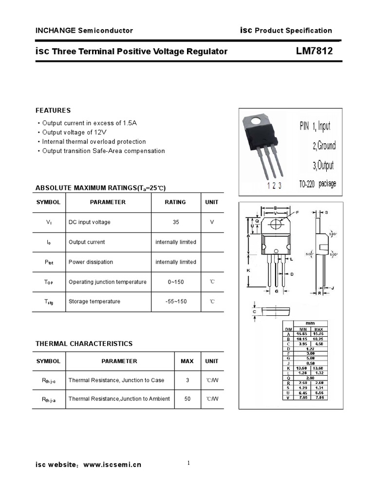 Inchange - Semiconductor LM7812 Datasheet PDF | PDF