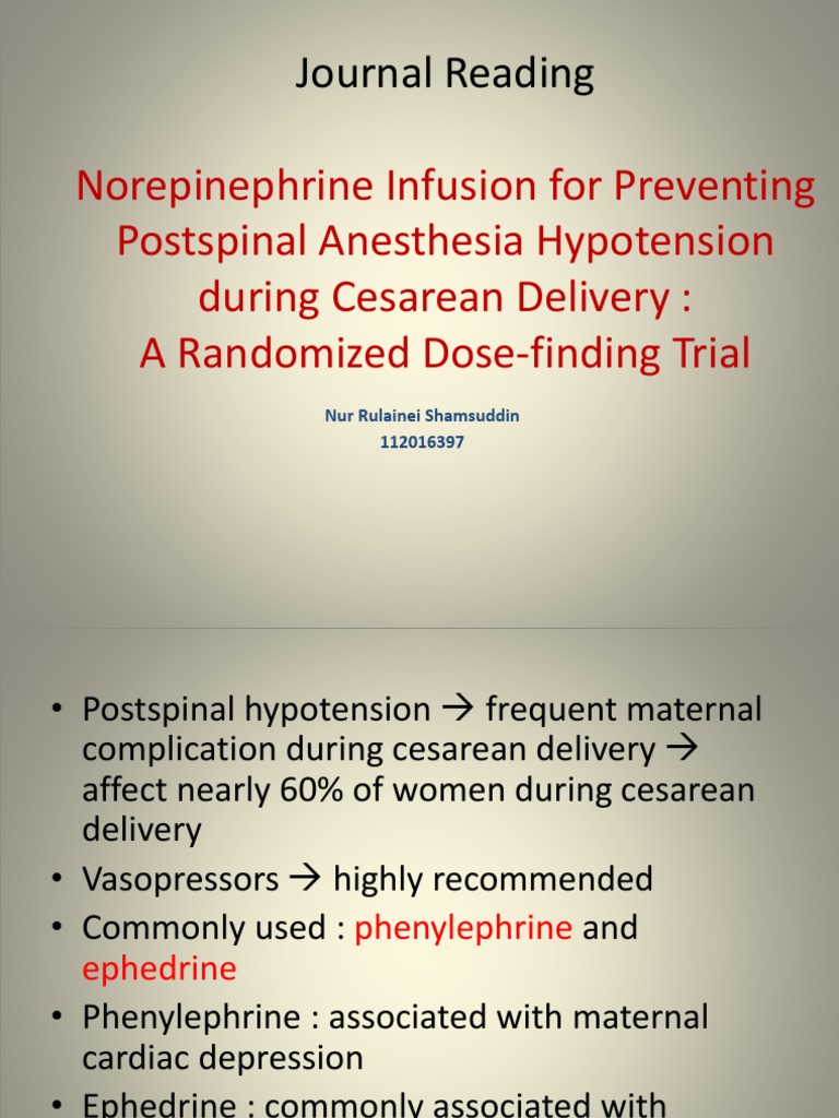 Norepinephrine Infusion For Preventing Postspinal Anesthesia ...