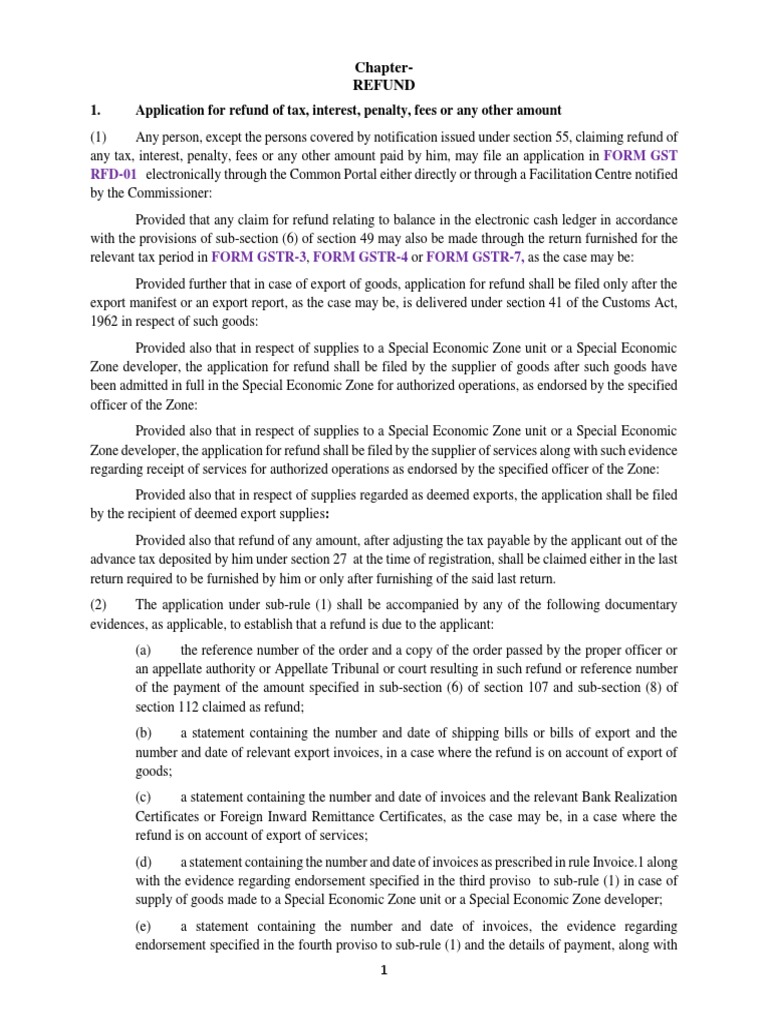 Form GST RFD-01: 1. Application For Refund of Tax, Interest, Penalty ...