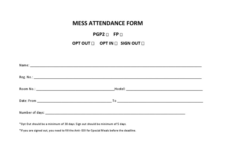 Mess Attendance Registration Form | PDF | Computers