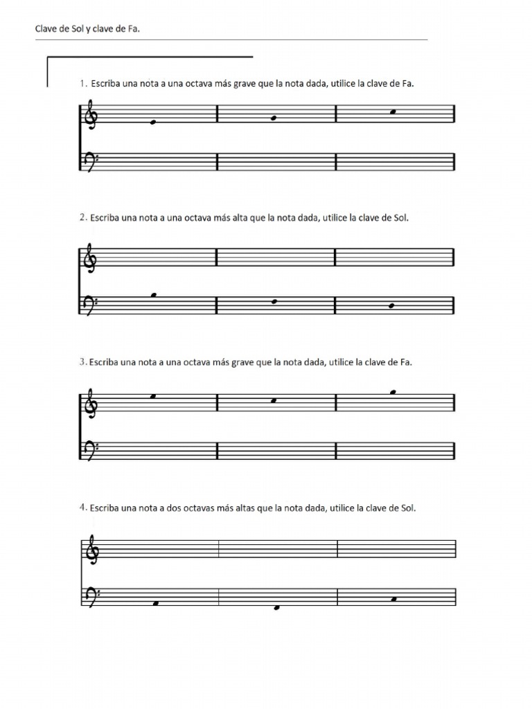 Clave de Sol y Clave de Fa Ejercicios | PDF