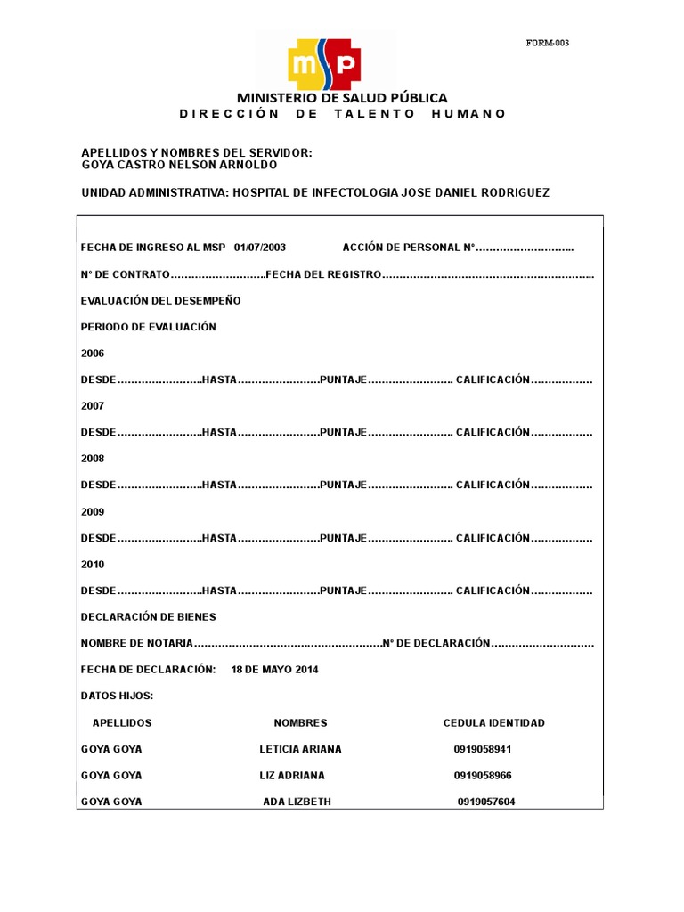 Formulario 003 | PDF