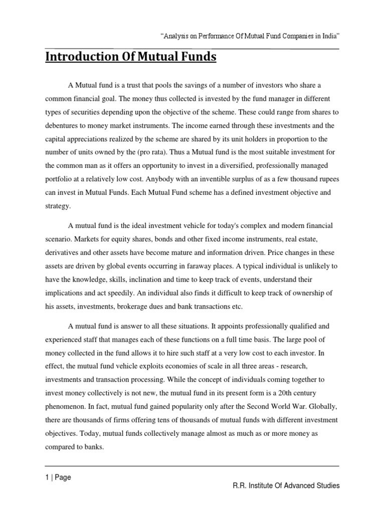Introduction of Mutual Funds: "Analysis On Performance of Mutual Fund ...