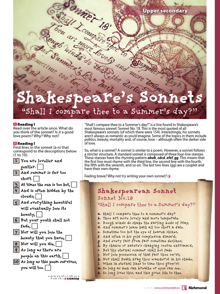 Worksheets Shakespeare Uppersecondary | PDF | Sonnets | Shakespeare's ...