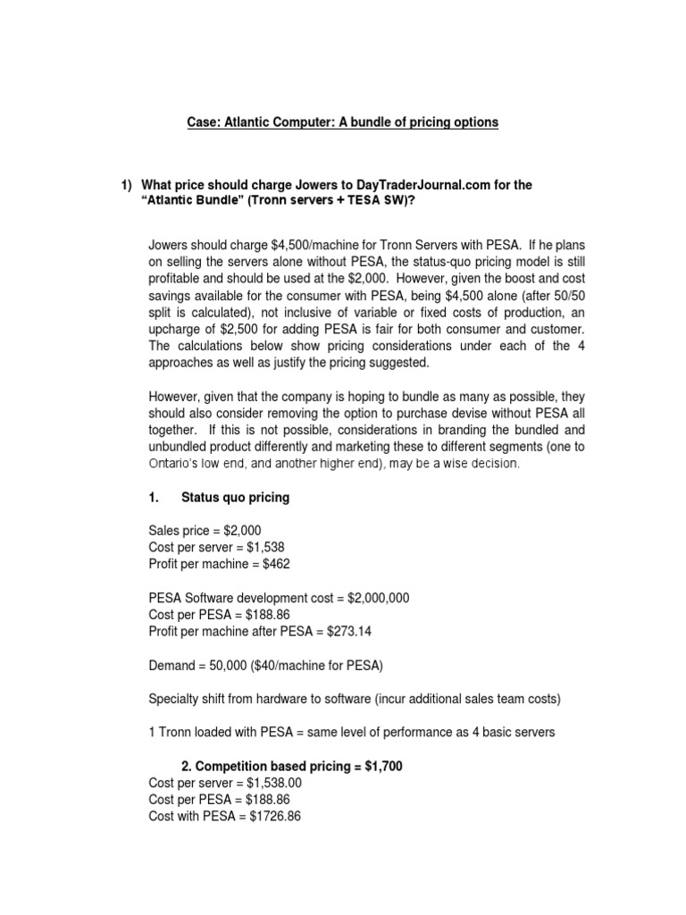 Atlantic Computer Case Study Solution | PDF | Pricing | Profit (Economics)