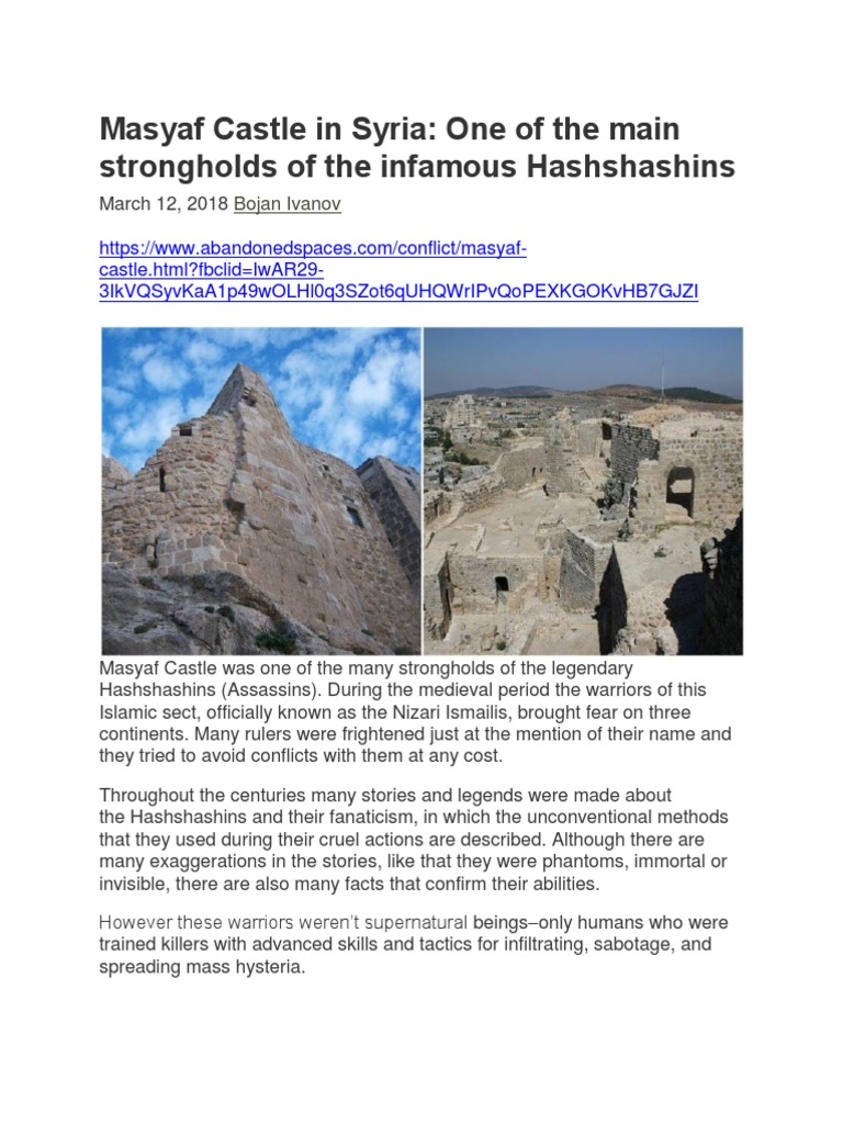 Masyaf Castle: Stronghold of the Hashshashins | PDF | Assassins | Saladin
