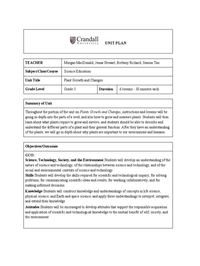 Science Unit Plan | PDF | Science Education | Science