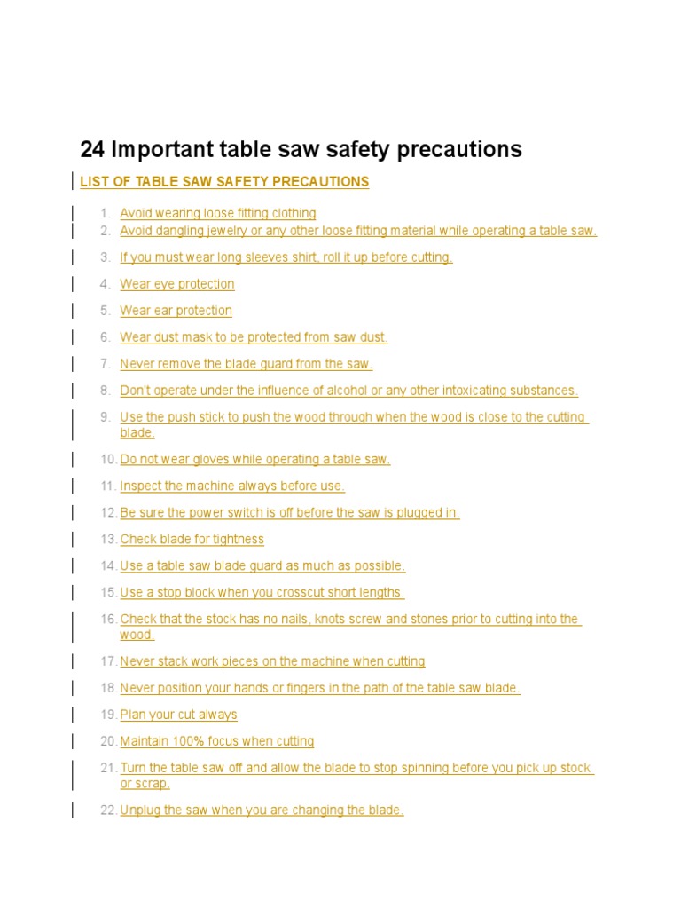 24 Important Table Saw Safety Precautions | PDF | Consumer Goods ...