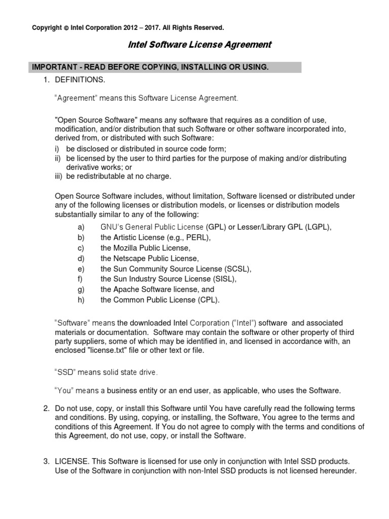 Intel Software License Agreement: Important - Read Before Copying, Installing or Using | PDF ...