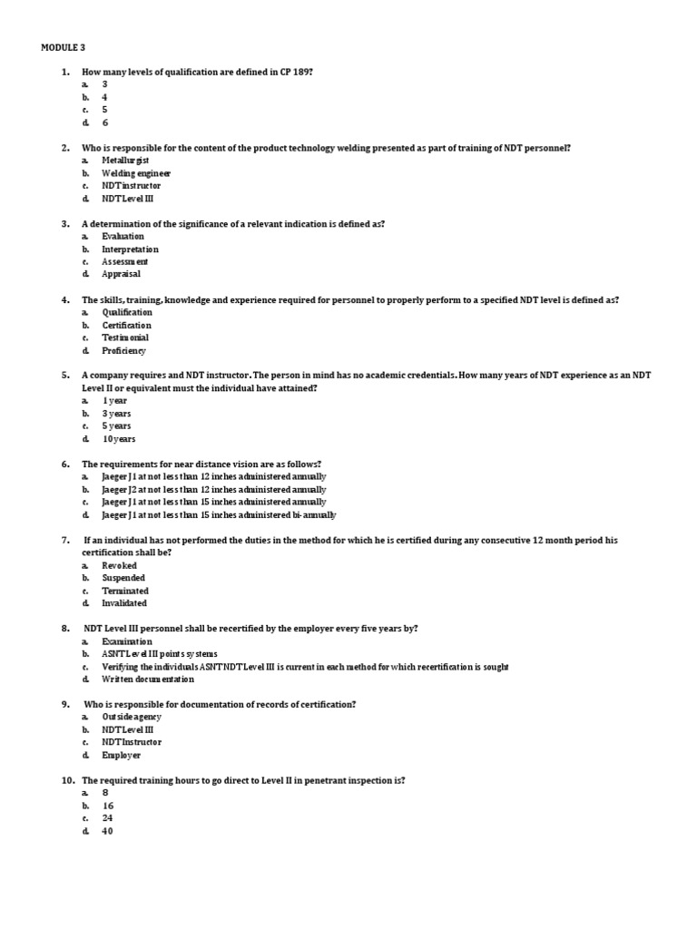 PT - ASNT Basic Level III Module 3 (Study Test) | PDF | Nondestructive ...