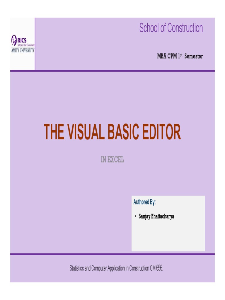 The Visual Basic Editor: School of Construction | Download Free PDF ...