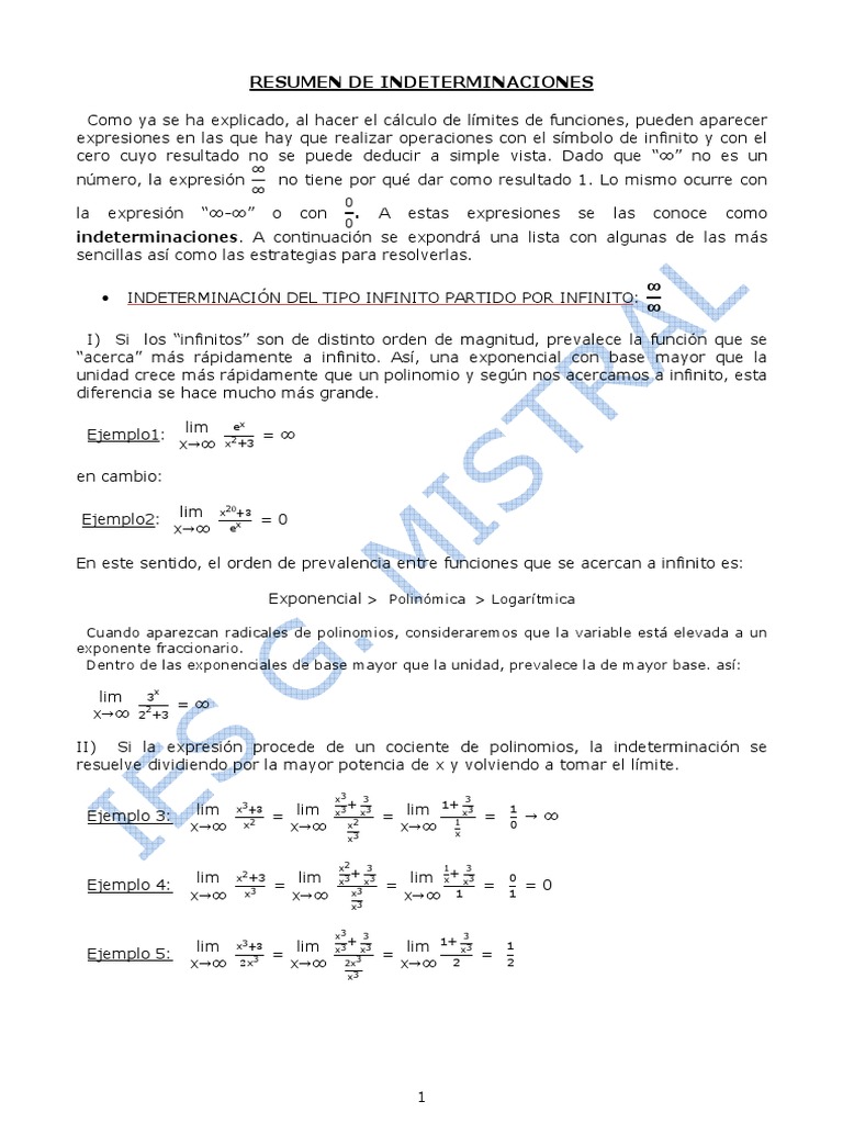 Resumen de Indeterminaciones 2 | PDF | infinito | Fracción (Matemáticas)