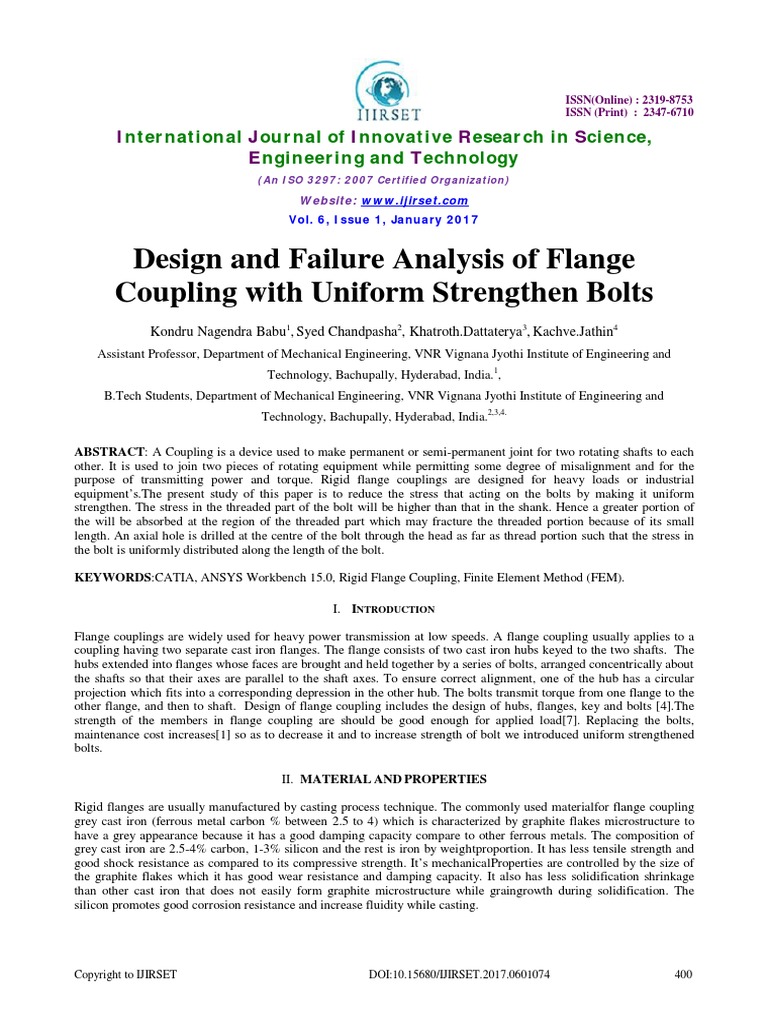 Design and Failure Analysis of Flange Coupling With Uniform Strengthen ...