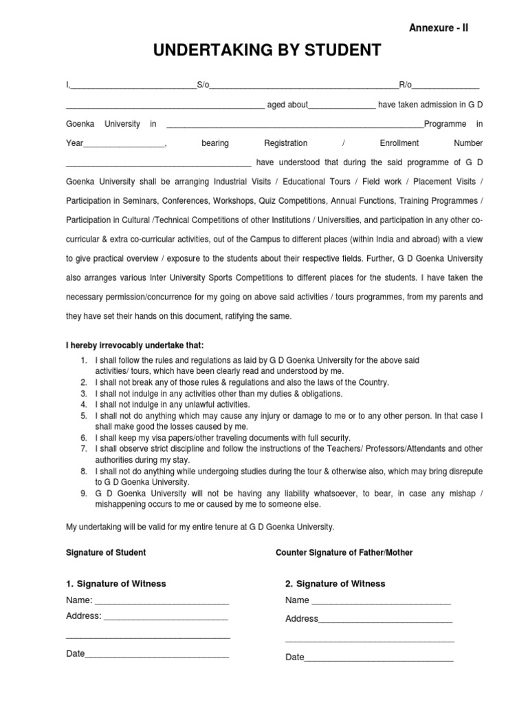 Undertaking by Students | PDF | Virtue | Government Information