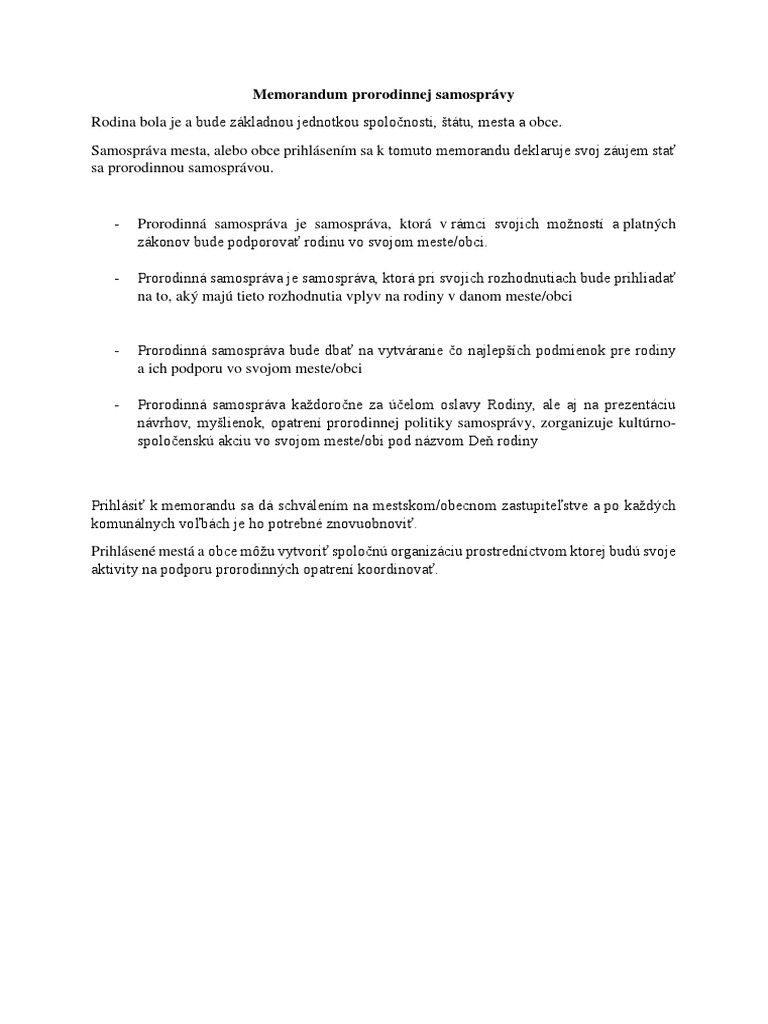 Memorandum Prorodinnej Samosprávy | PDF