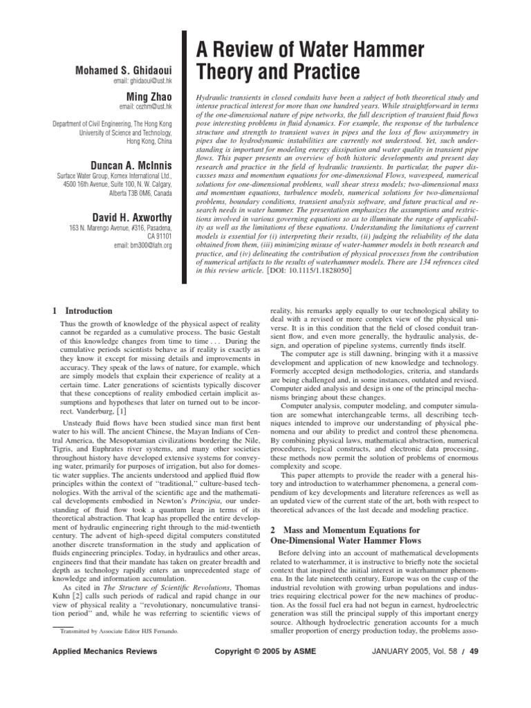 A Review of Water Hammer Theory and Practice | PDF | Fluid Dynamics ...