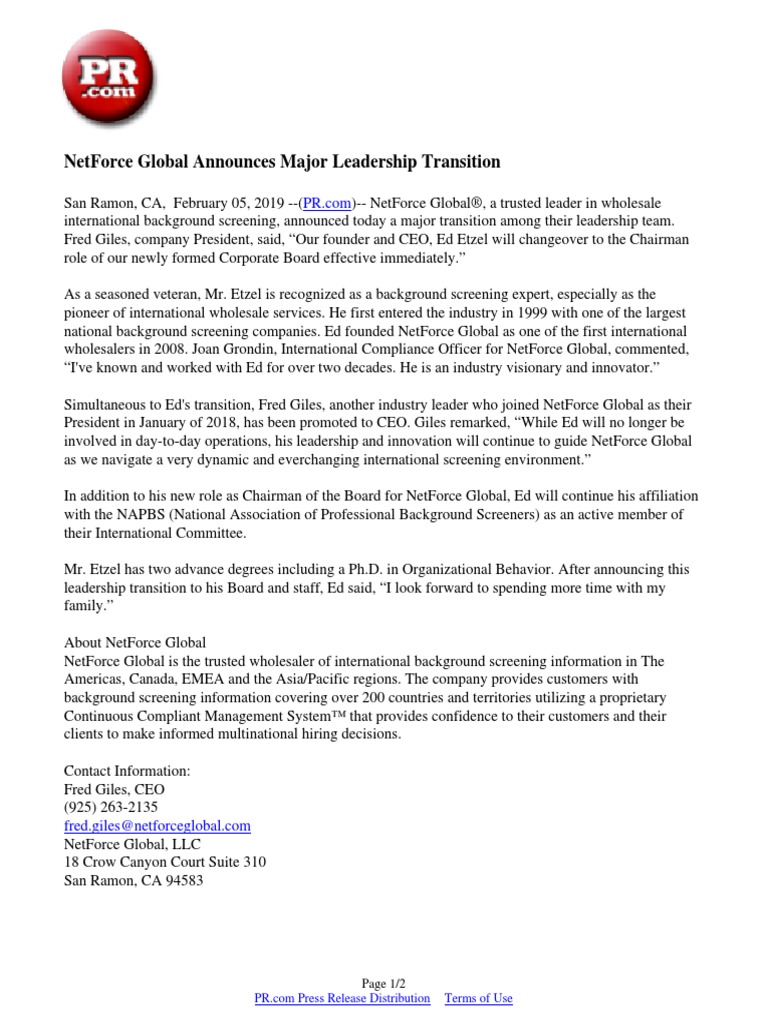 NetForce Global Announces Major Leadership Transition | PDF ...