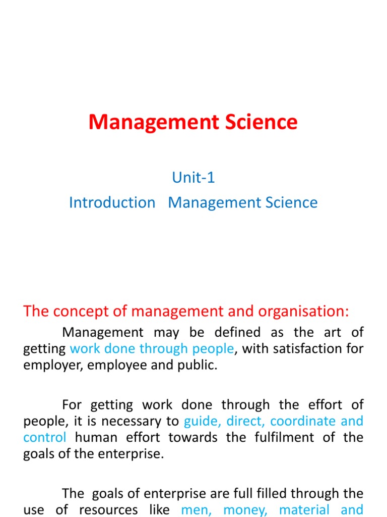 Unit-1 Introduction Management Science | PDF | Swot Analysis ...