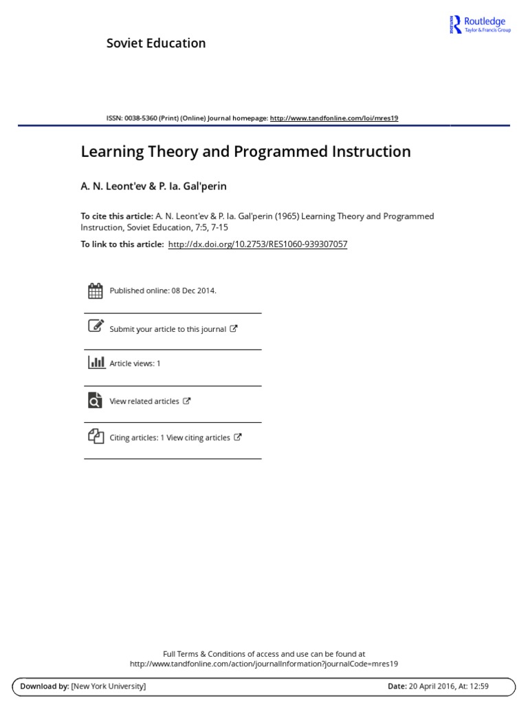 Learning Theory and Programmed Instruction, Leontiev e Galperin | PDF ...