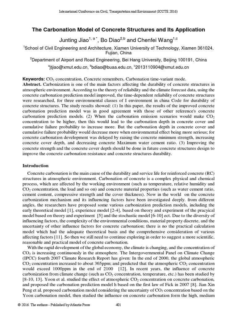 The Carbonation Model of Concrete Structures and Its Application | PDF ...