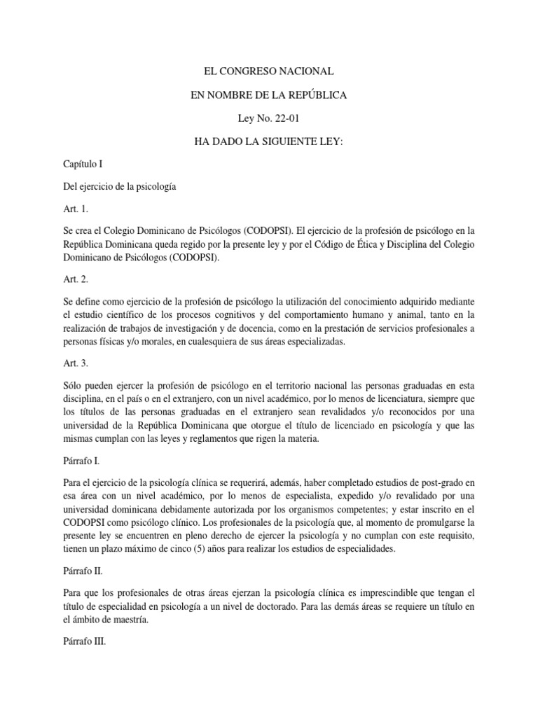 Ley 22-01 | Descargar gratis PDF | Quórum | Sicología