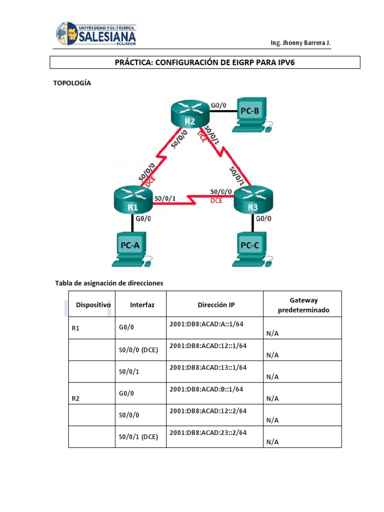 Práctica EIGRP For IPv6 | PDF | Yo Pv6 | Enrutador (Computación)