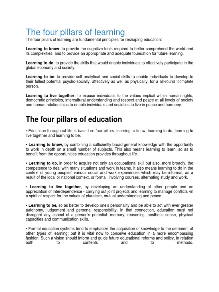 The Four Pillars of Education | PDF | Peace | Value (Ethics)