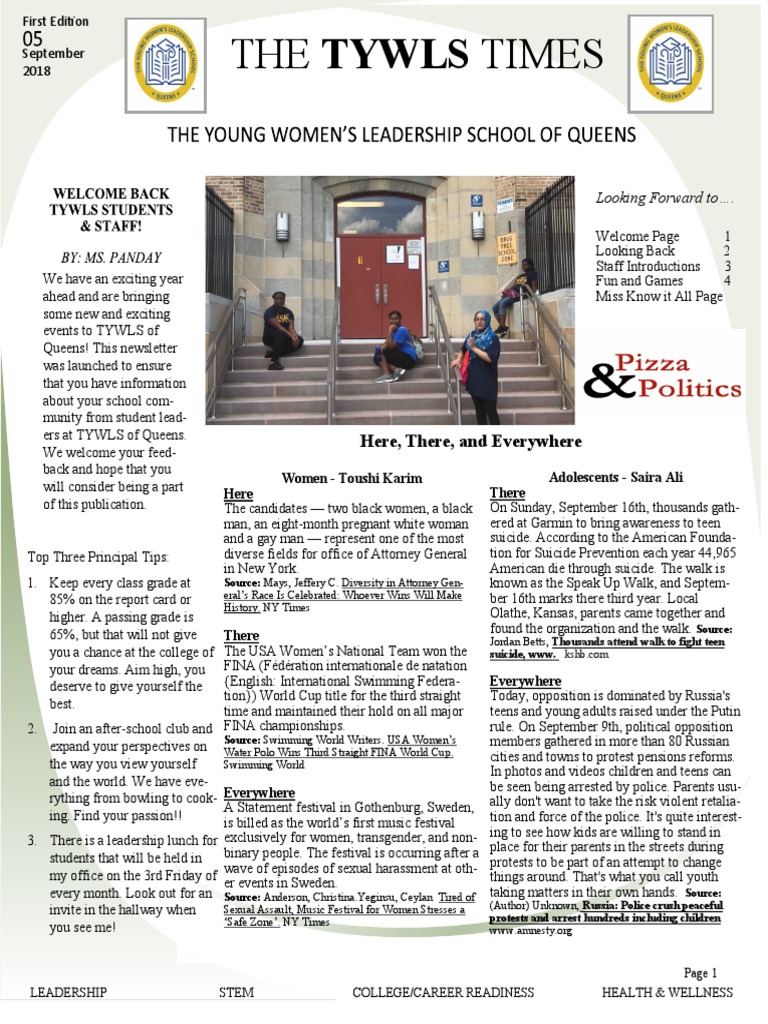 The TYWLS Times - September 2018 Edition | PDF | Psychology
