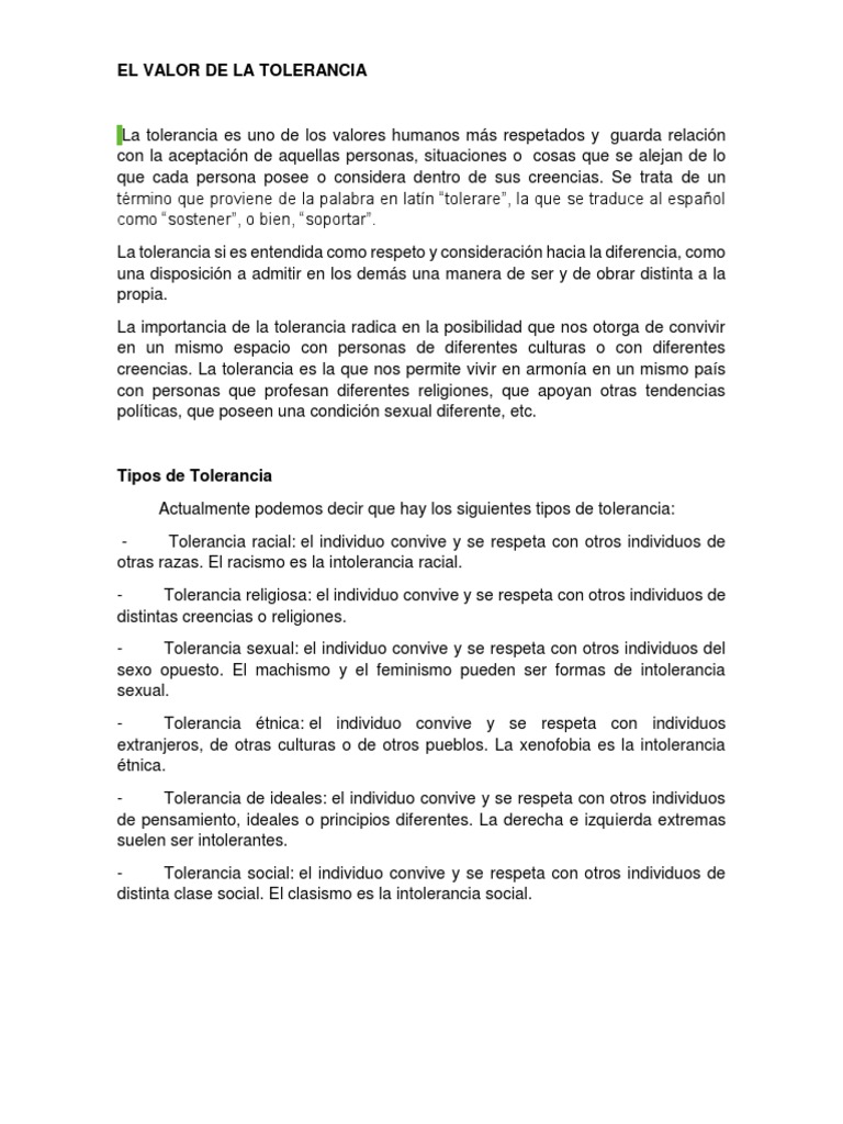 El Valor de La Tolerancia | PDF | Tolerancia | Racismo