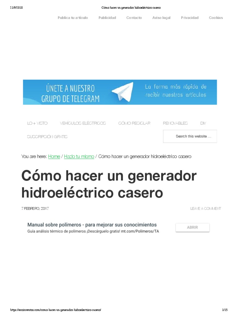 Cómo Hacer Un Generador Hidroeléctrico Casero | PDF | Inductor | Turbina