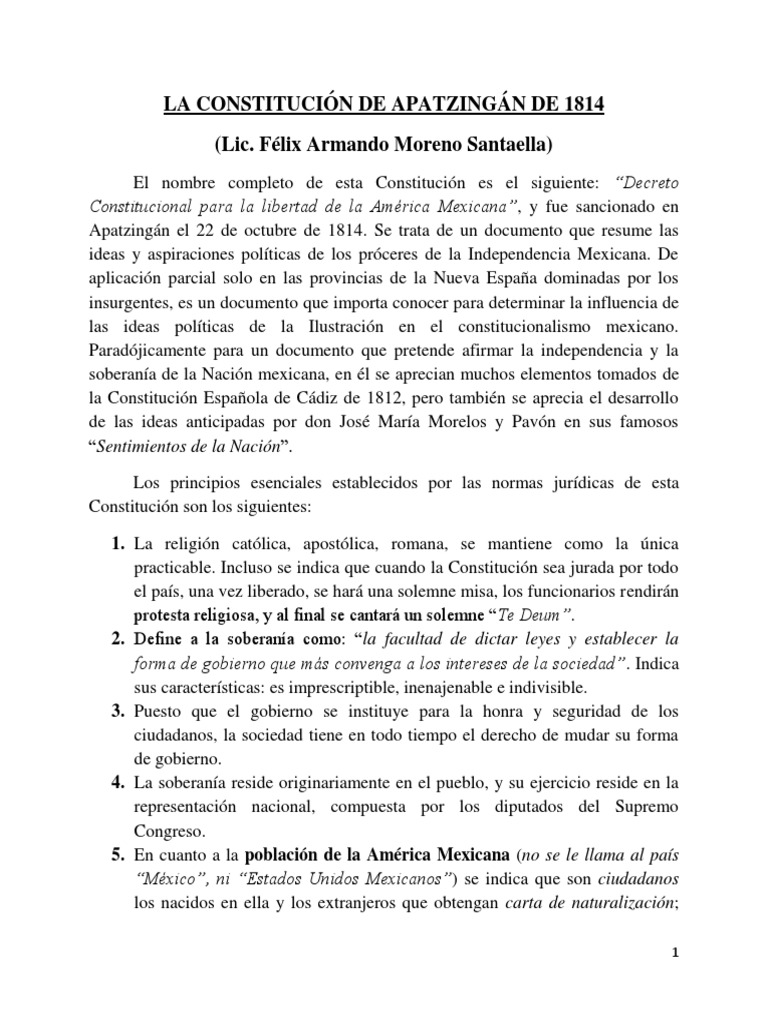 La Constitución de Apatzingán de 1814 | PDF | México | Constitución