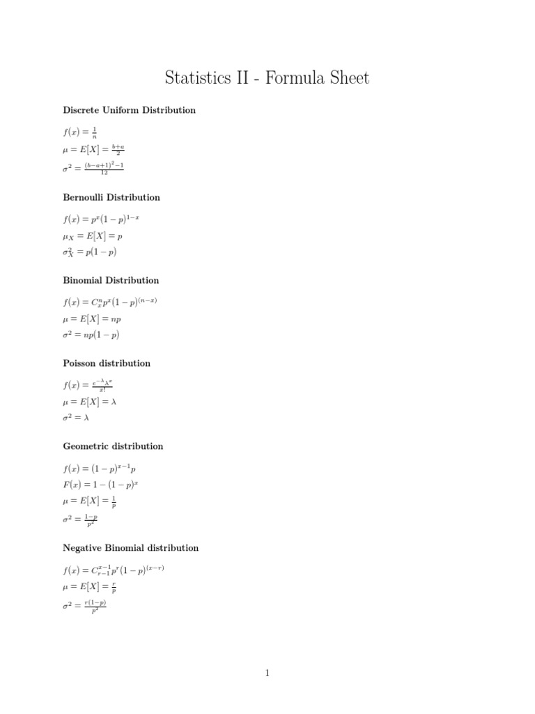Formula Sheet Statistics II | PDF