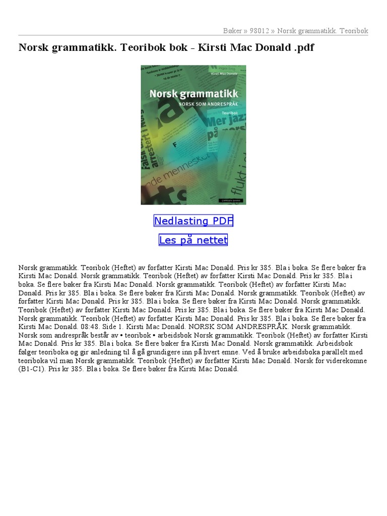 Norsk Grammatikk Teoribok | PDF