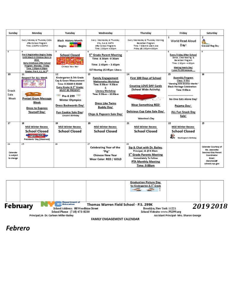 February Family Engagement Calendar 2019 | PDF | Leisure