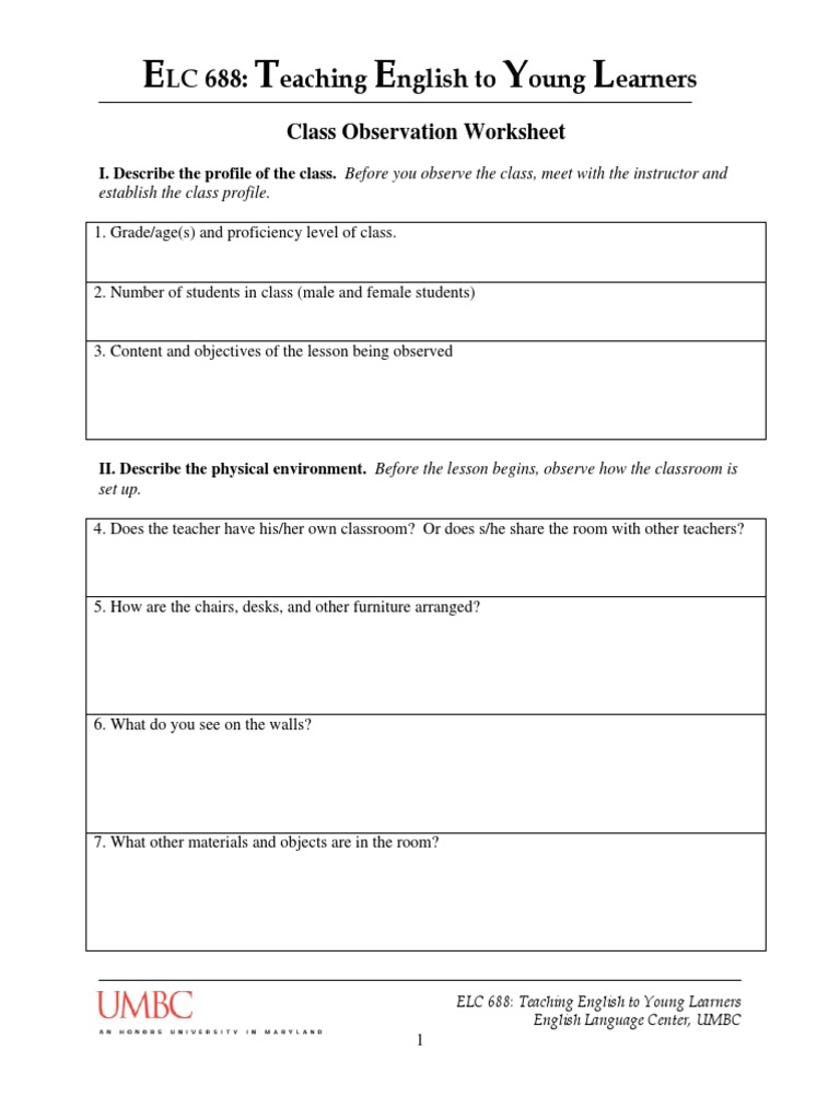 Class Observation Worksheet PDF | PDF | Classroom | Teachers