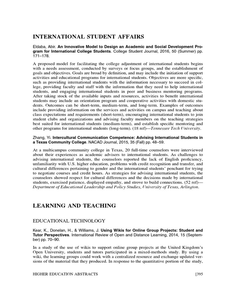 2016-Higher Education Abstracts | PDF | International Student ...