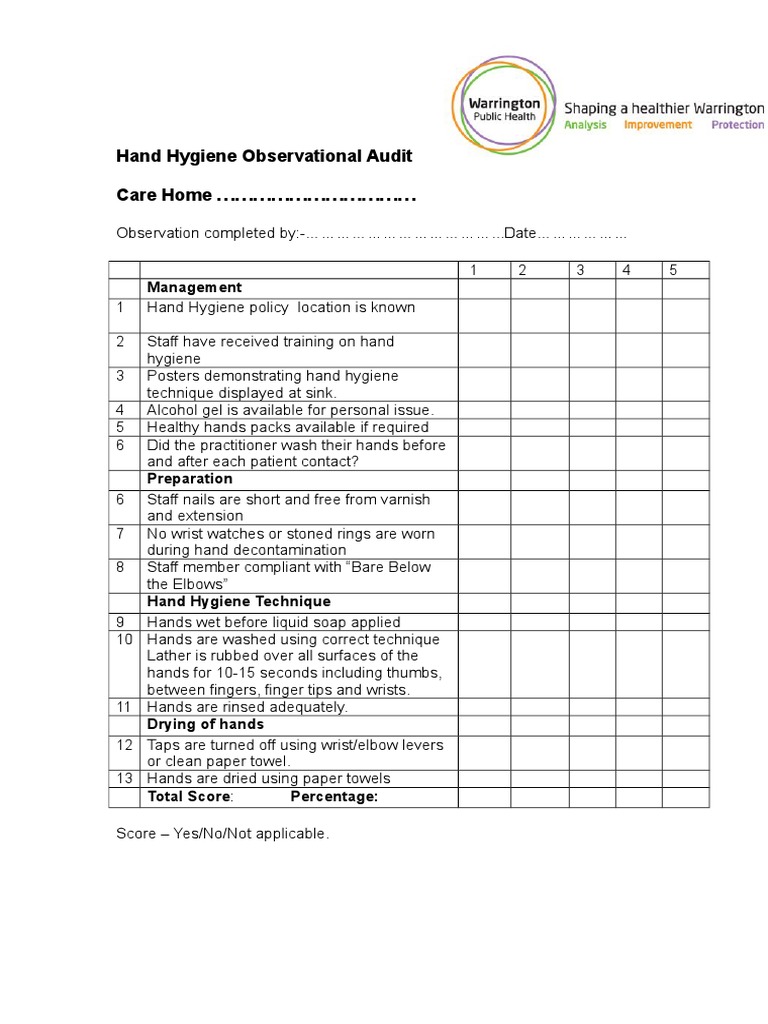 Hand Hygiene Audit Tool | PDF