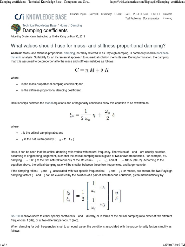 Damping Coefficients PDF | PDF | Equations | Ratio