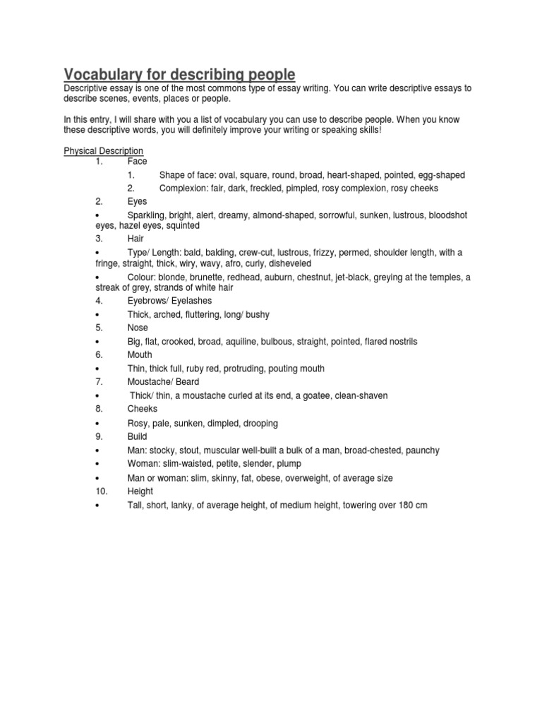 Vocabulary For Describing People | PDF