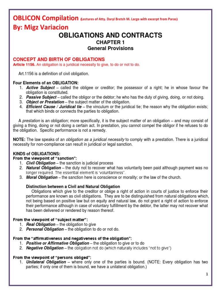 OBLICON Reviewer | PDF | Damages | Burden Of Proof (Law)