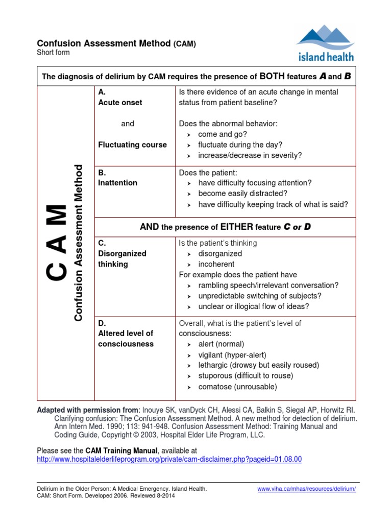 Confusion Assessment Method: Short Form | PDF | Psychiatric Diagnosis ...