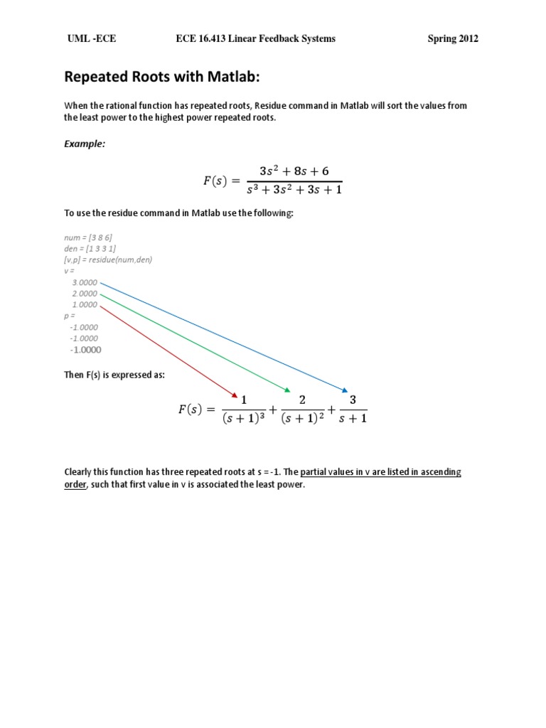 Repeated Roots With Matlab:: Example | PDF